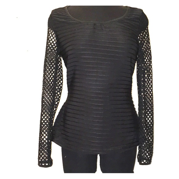 fancyqube | Tops | Black Fishnet Sleeve Bodycon Top | Poshmark